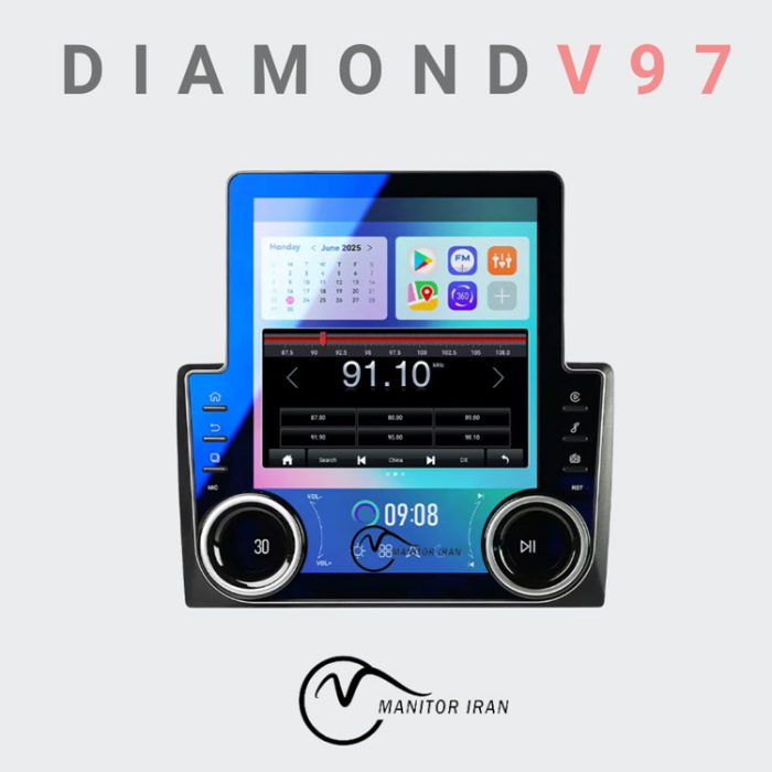 مانیتور سراتو سایپایی برند دایموند تسلایی 4+64 اپل کارپلی 2K مدل V97 همراه با قاب - مانیتور ایران